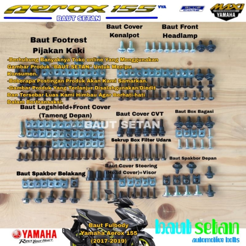 Jual Baut Full Body Yamaha Aerox Old/Baut Fullset Body Aerox Old 2017 ...