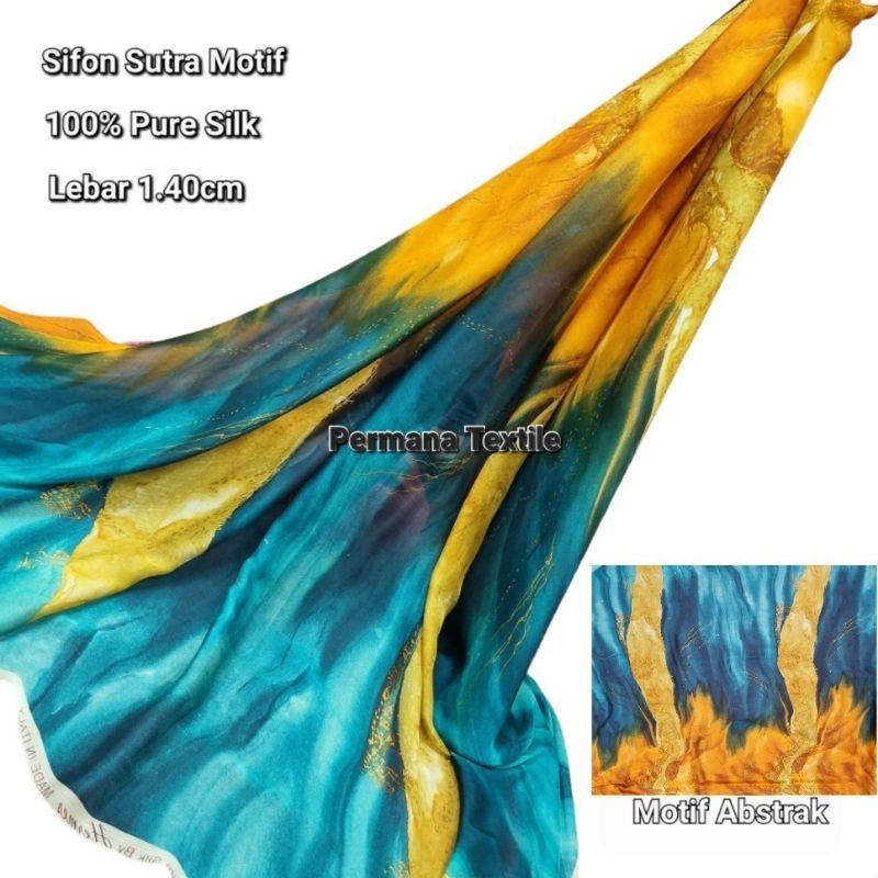 Jual Kain Sifon Sutra Asli | Bahan Chiffon Silk Motif Abstrak ( 100% ...