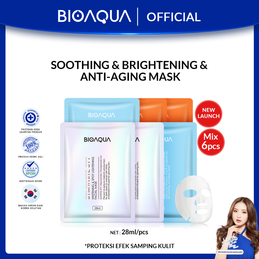 Jual BIOAQUA Bundle 6pcs Sheet Mask Masker Wajah Set SymWhite 377 ...