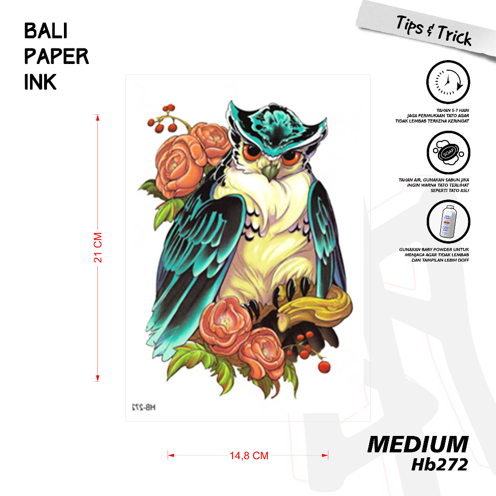 Jual Bali Paper Ink HB272 Owl Tatto Temporary Basic Tato Temporer ...