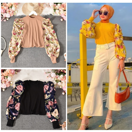 Jual Top Atasan Dewasa Kaos Blouse Perempuan Wanita Import Lengan Puff ...