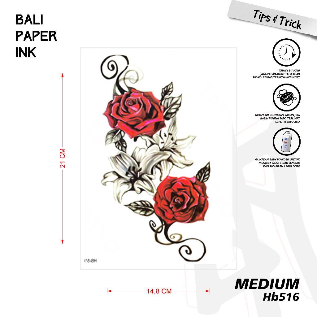 Jual Bali Paper Ink HB516 Mawar Tatto Temporary Basic Tato Temporer ...