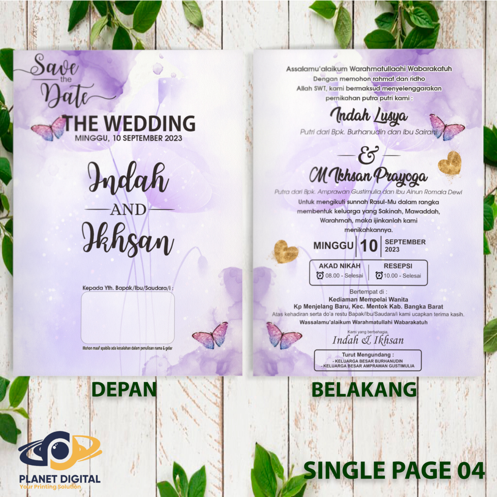 Jual Undangan Pernikahan Bolak Balik Termurah Single Page Elegan ...