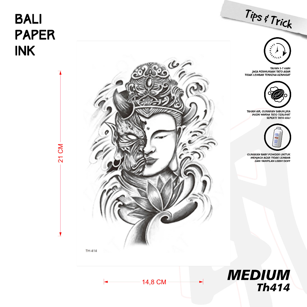 Jual TH414 Buddha Tattoo Temporary Basic Bali Paper Ink | Shopee Indonesia