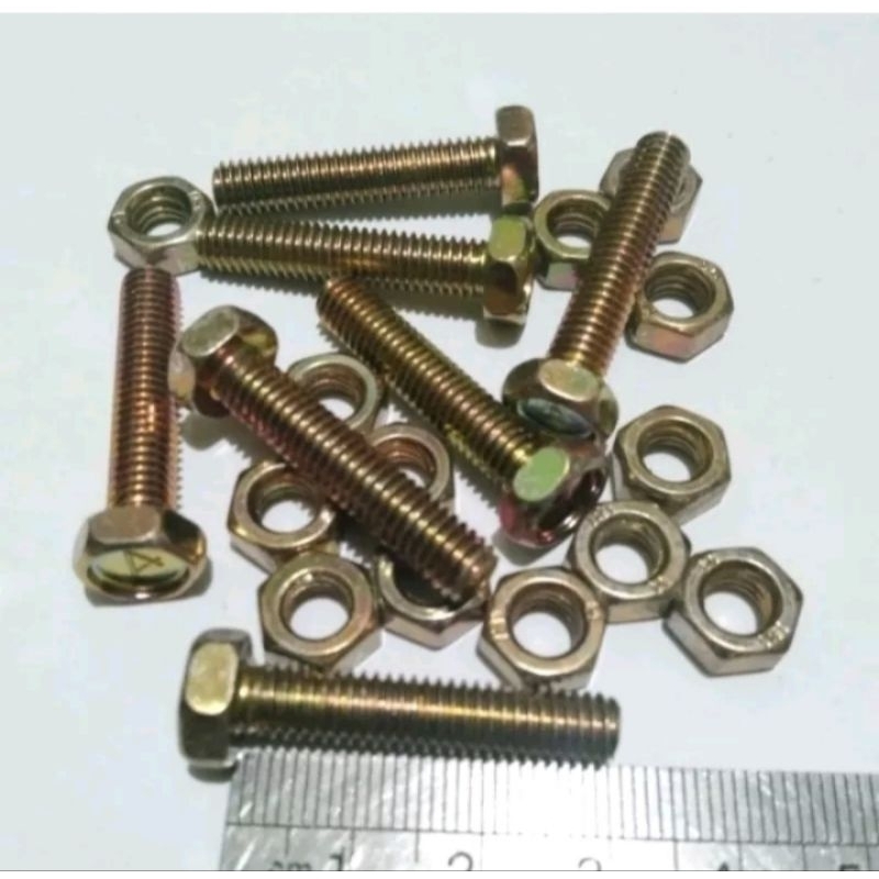 Jual 50pcs BAUT + MUR KUNING BMK M6 X 30 MM ( KUNCI 10 ) | Shopee Indonesia