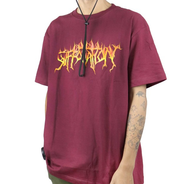 Jual TSHIRT SUFFOCATION - FIRE LOGO MAROON | Shopee Indonesia