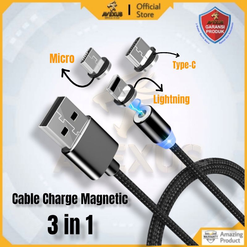 Jual Kabel magnet 3 in 1 usb for lightning type-c micro | Shopee Indonesia