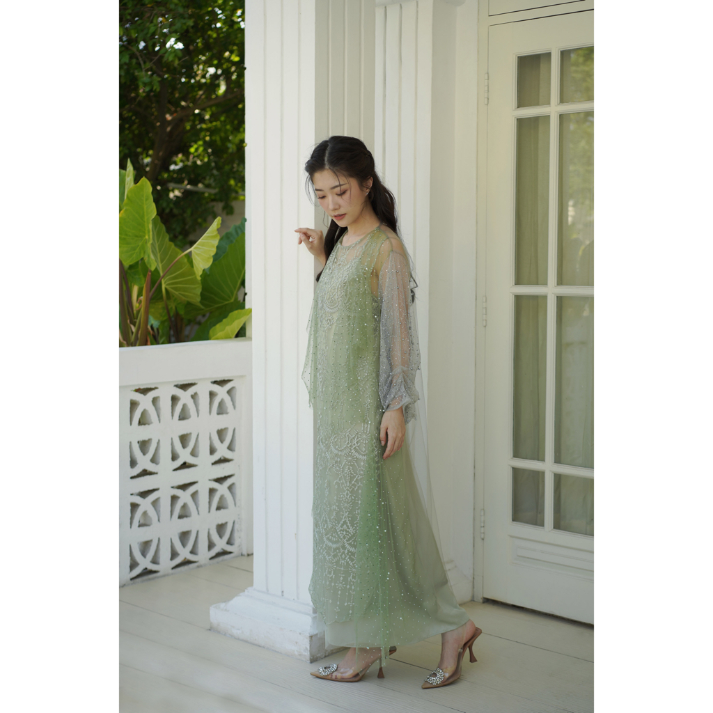 Jual Aura Label - Marianne Dress in Sage Green | Shopee Indonesia