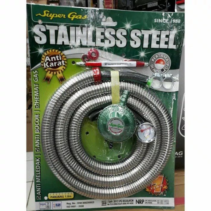 Jual Regulator Super Gas + Selang Gas Stainless 1,8M SAFETY GAS ...