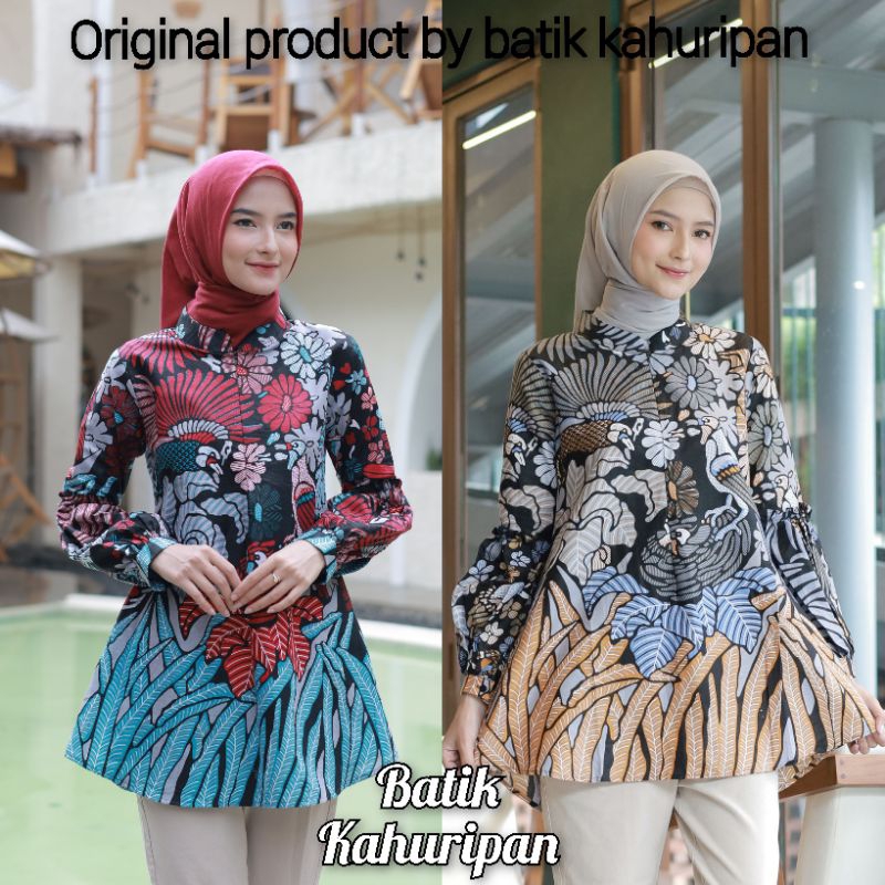 Jual Batik wanita Baju batik wanita modern lengan balon resleting depan ...