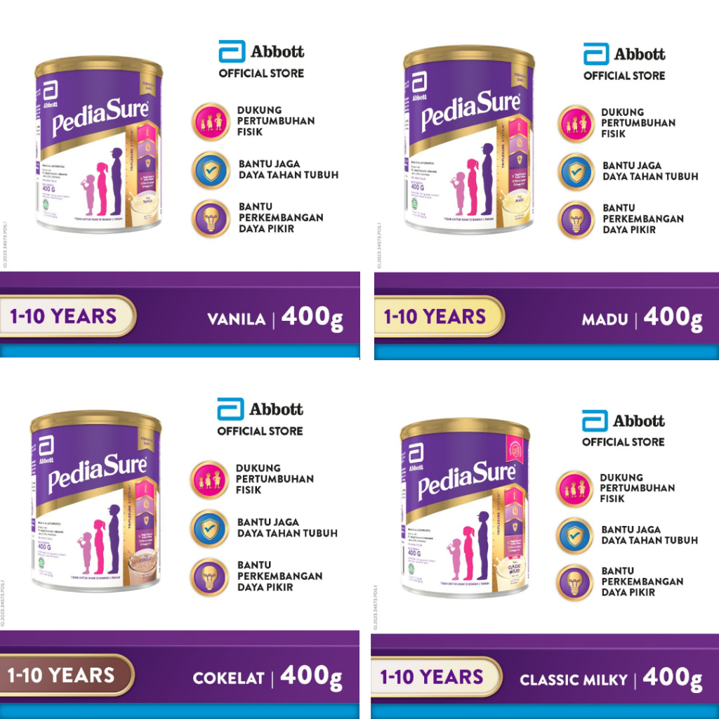Jual Pediasure Vanila / Madu / Cokelat / Classic Milky Nutrisi Pertumbuhan Kaleng 400g | Shopee ...