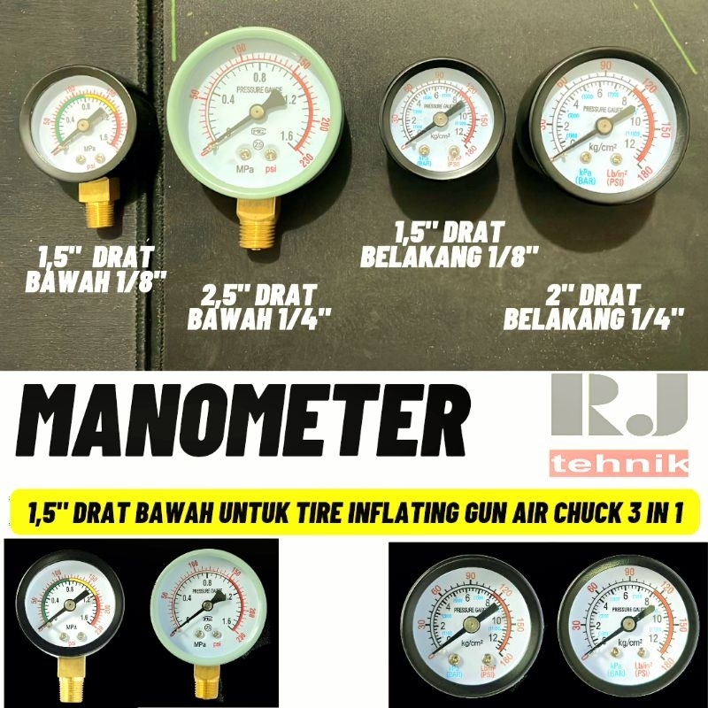 Jual Manometer Meteran Tekanan Angin Kompresor Pressure Gauge Drat ...