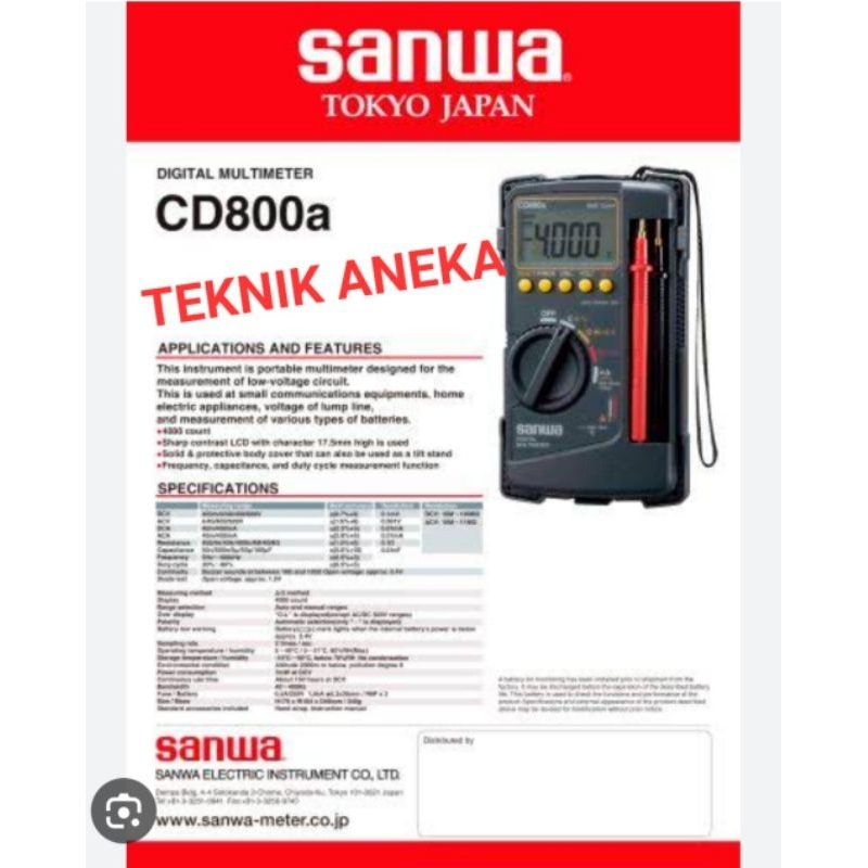 Jual SANWA CD800 AVOMETER MULTI TESTER METER DIGITAL CD 800 MULTITESTER ...