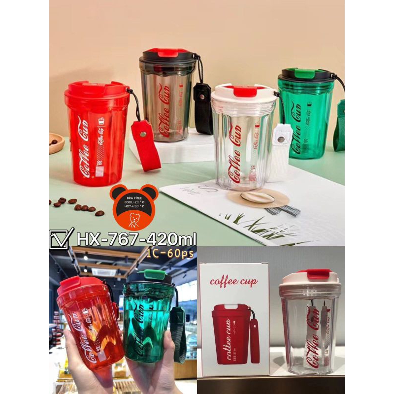 Jual Botol Coffe Cup+Tali/ Cup Coffe 420 Ml Transparan / Tipe HX-767 ...