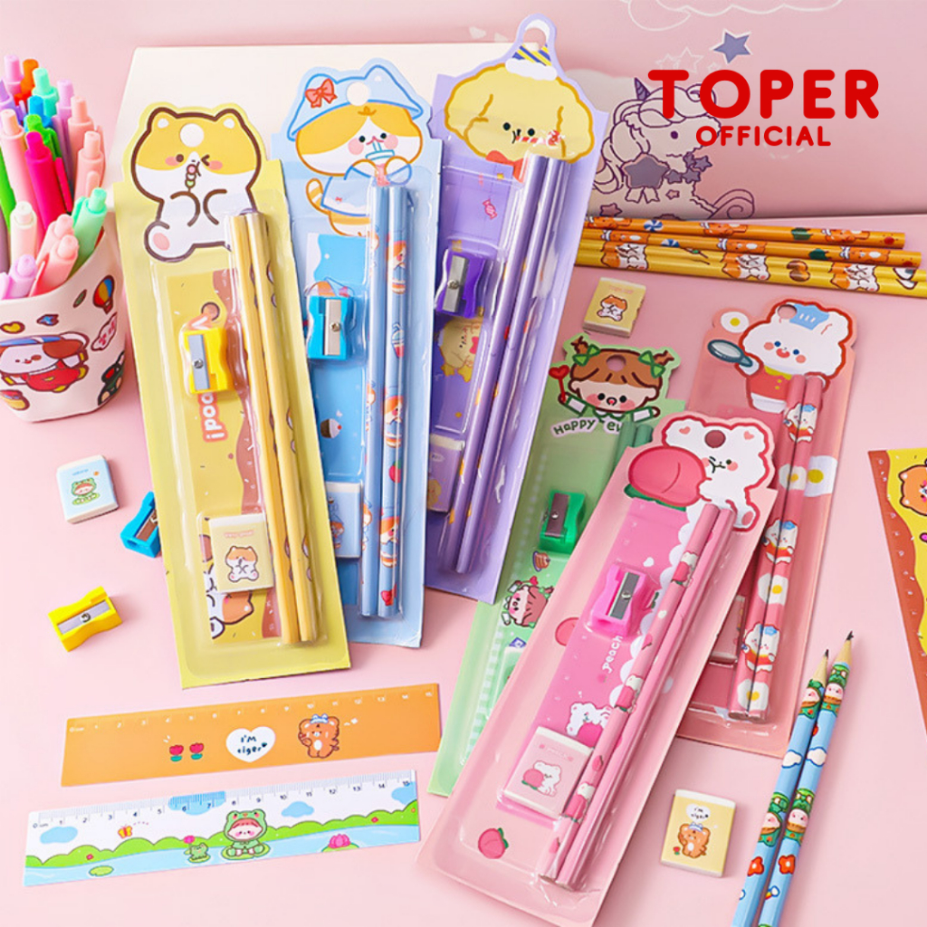 Jual TOPER Alat Tulis Set 5in1 Stationery Sekolah Lucu Karakter Full ...