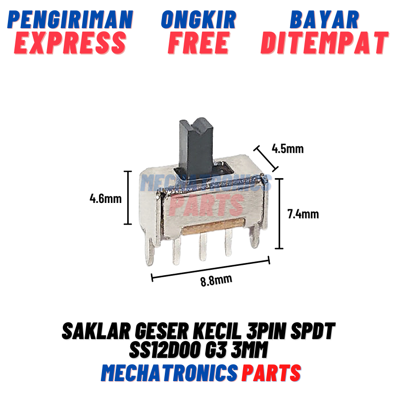 Jual Saklar Geser Kecil 3Pin SPDT SS12D00 G3 3mm Samping Sorong Tonggle Switch 1P2T 3 Pin ...