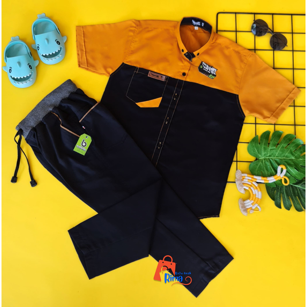 Jual Gratis ONGKIR//Cod//Setelan Kemeja Kombinasi Anak dan Celana Chinos Panjang (Usia 4-11 ...