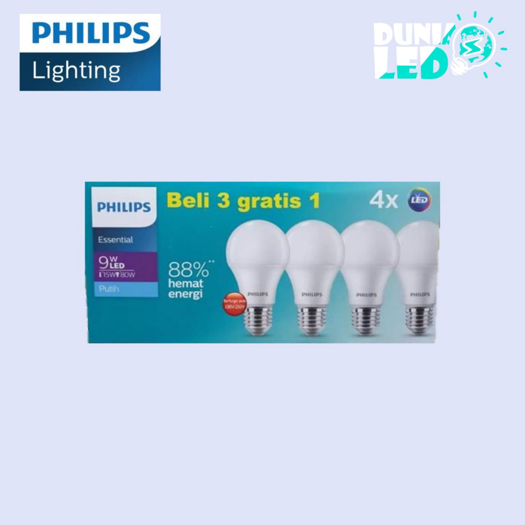 Jual Lampu Philips Essential Led 9W 6500K Putih - Paket 3 Gratis 1 ...