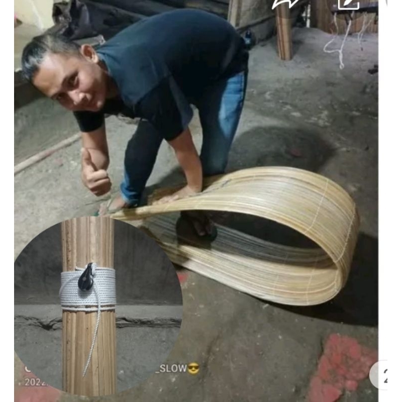 Jual tirai krey ( rotan lunjong) tirai gulung uk 2,5m x 2m + tali ...