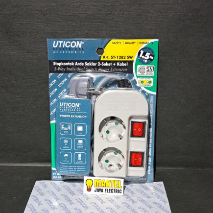 Jual Stop kontak 2 lubang+saklar masing-masing+kabel 1,5m uticon ST ...