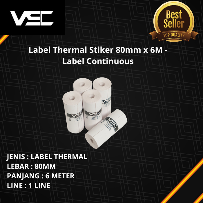 Jual LABEL STICKER THERMAL Continuous 80mm x 37mm Core 10mm- 6 Meter ...