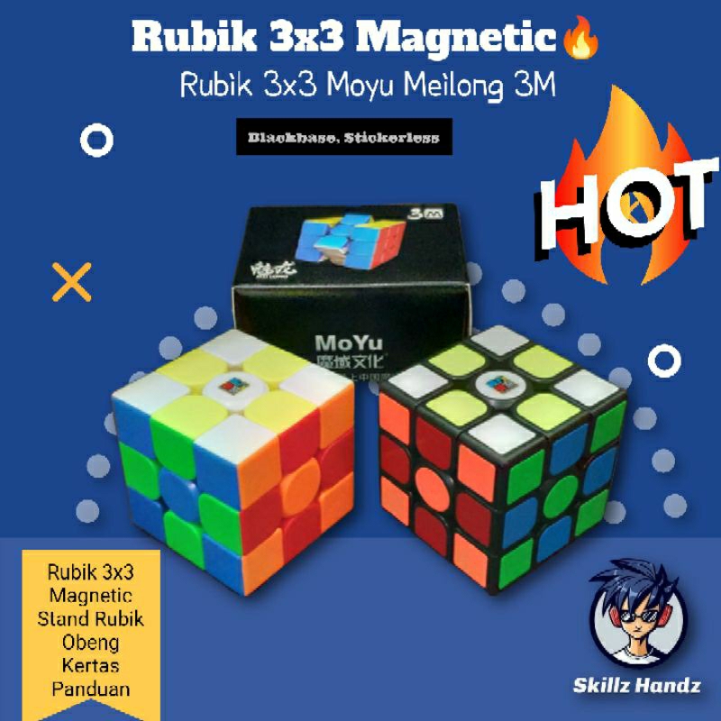 Jual Rubik 3x3 Moyu Meilong 3M Magnetic (Blackbase, Stickerless) Rubik ...