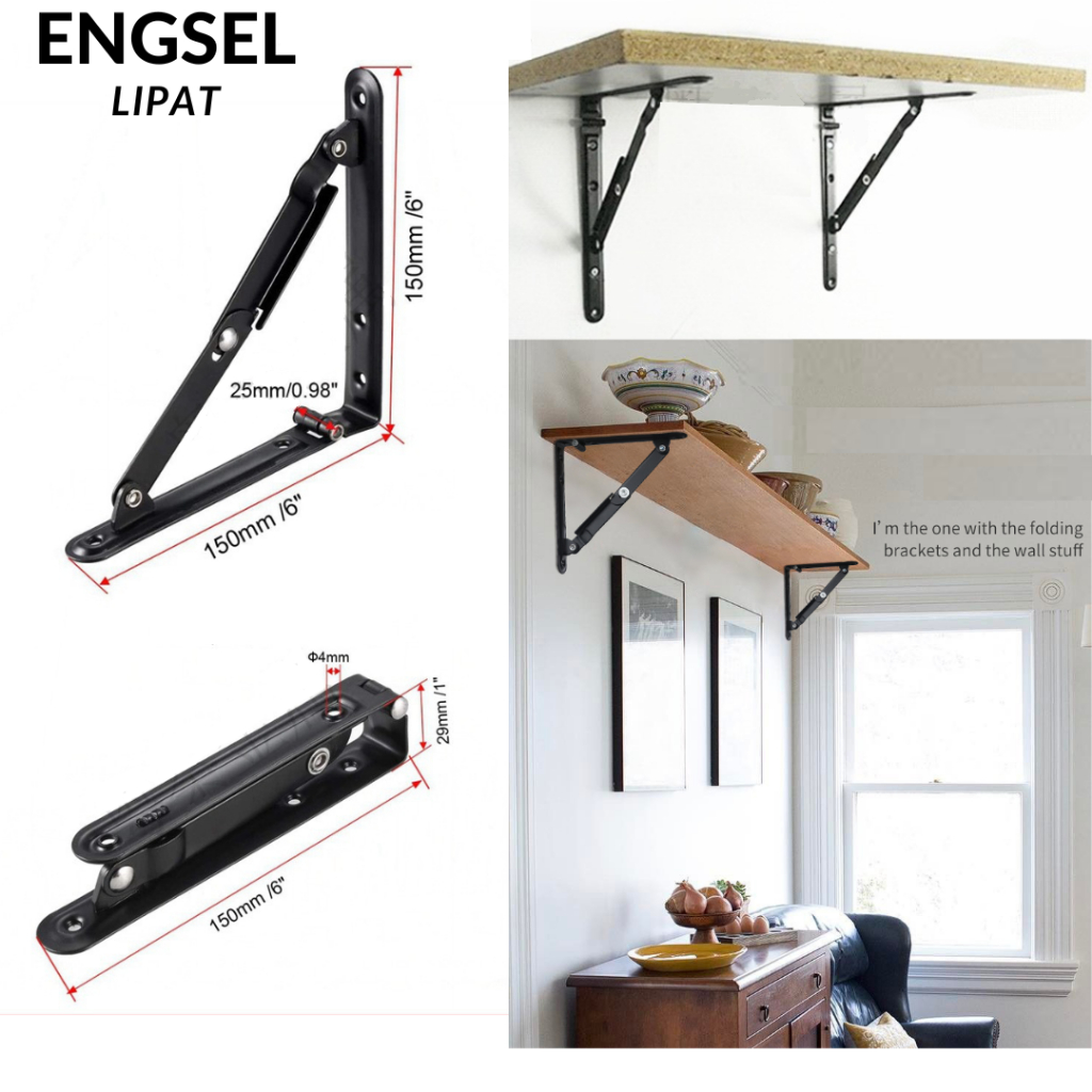 Jual Siku Meja Lipat Dinding Per Engsel Ambalan Rak Melayang 8, 10, 12 ...