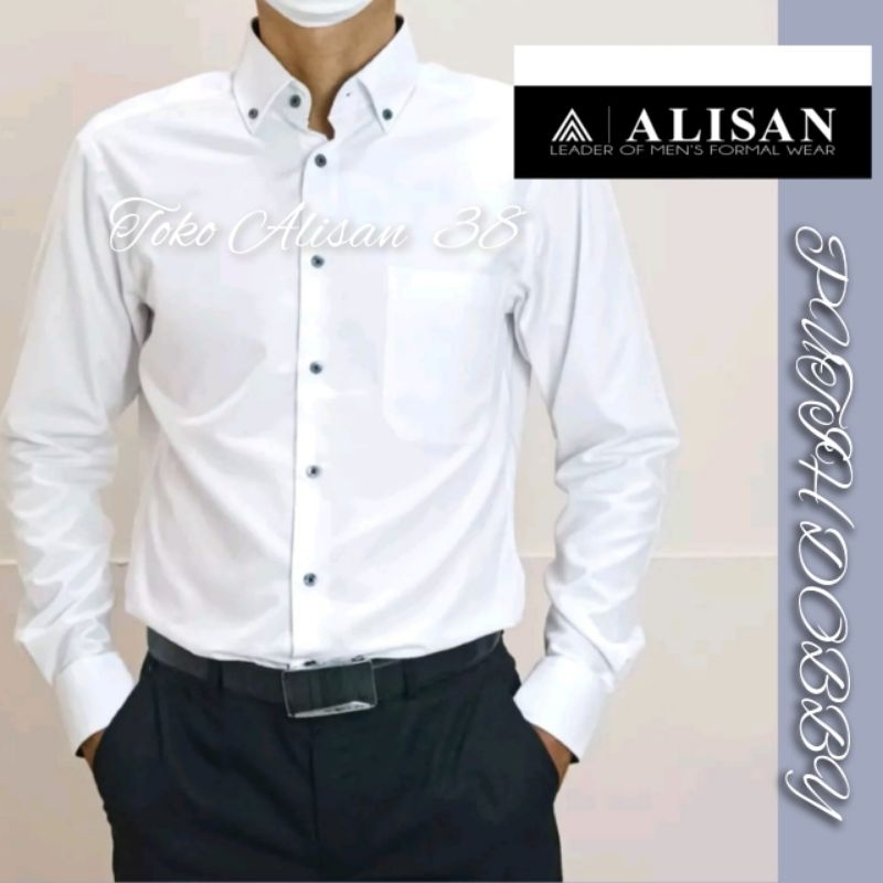 Jual Alisan Putih Dobby Lengan Panjang-Garis Miring (100% ORI) | Shopee ...