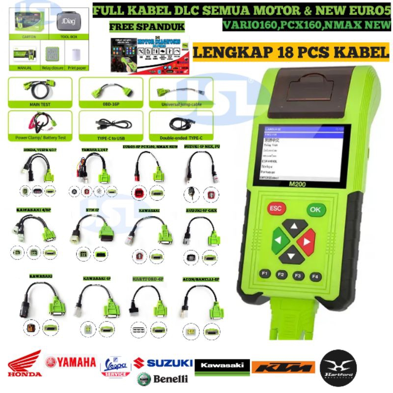 Jual SCANNER JDIAG M200 FULL KABEL DLC SEMUA MOTOR INJEKSI | Shopee ...