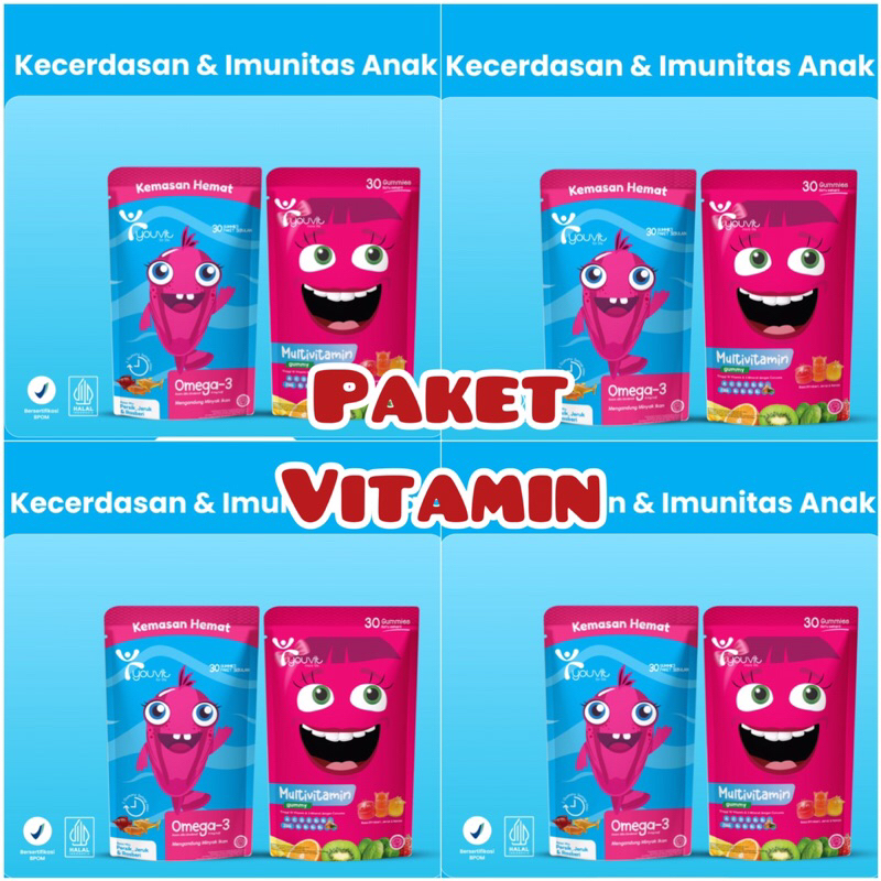 Jual Paket vitamin Youvit Multivitamin Anak dan Omega-3 Anak 30 Hari untuk Tumbuh Kembang, Otak ...