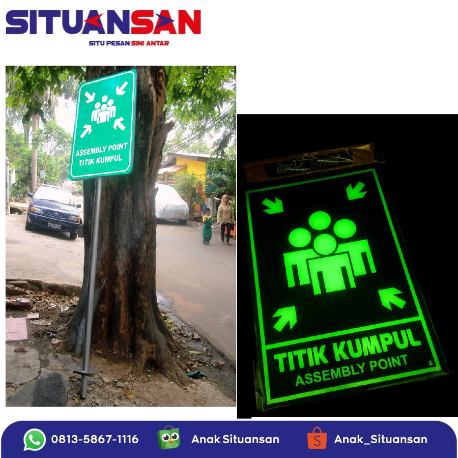 Jual Rambu Titik Kumpul 40x60 cm Glow In The Dark + Tiang 3 Meter ...