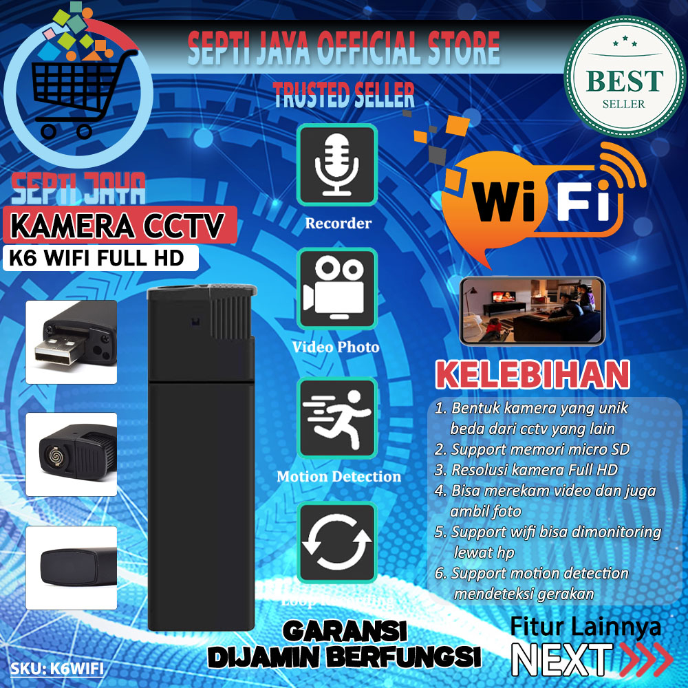 Jual Spy Cam K6 WiFi Kamera Korek Api Elektrik 1080P 4K Kamera ...