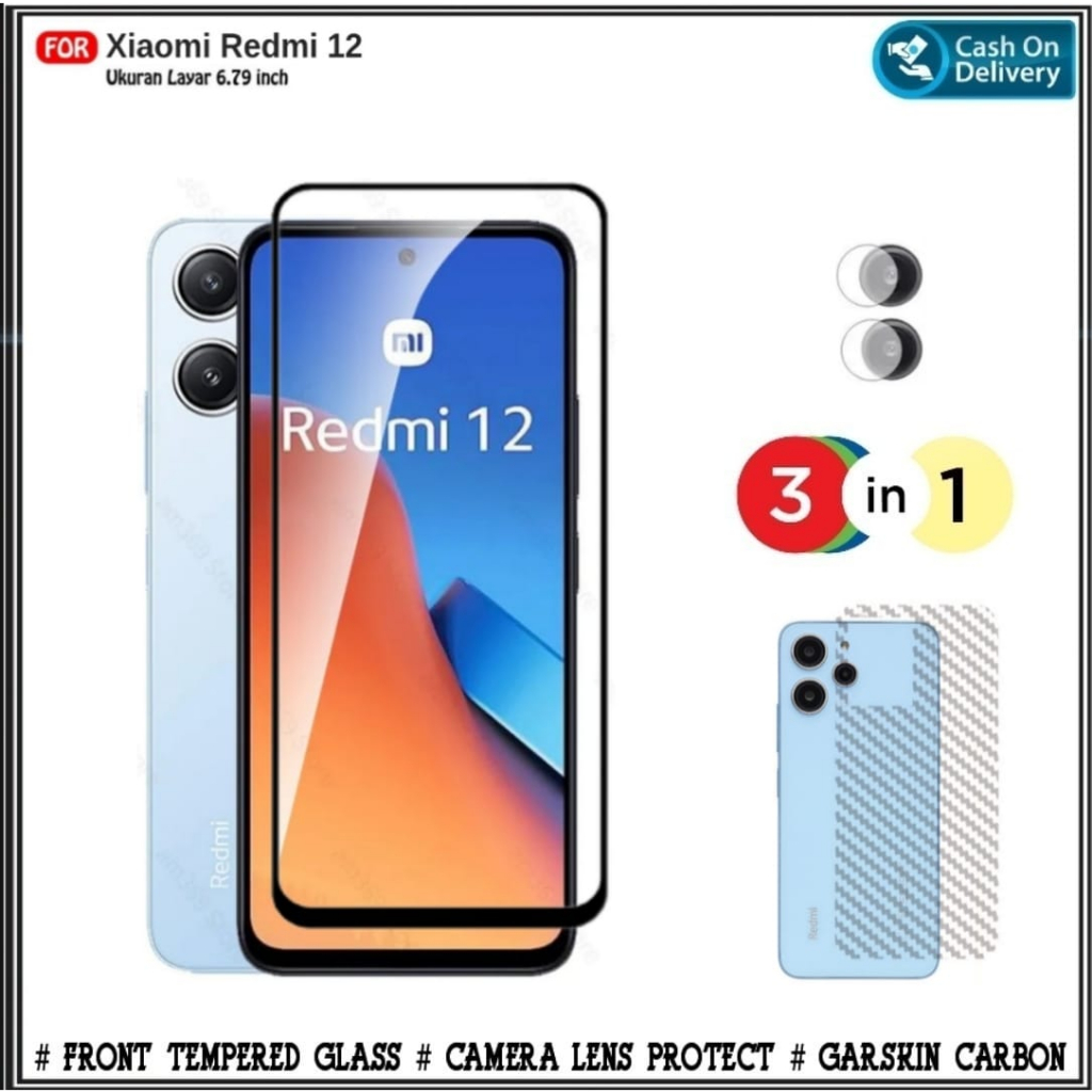 Jual PAKET 3IN1 Tempered Glass Xiaomi Redmi 12 Note 11 12 4G Note 12 ...