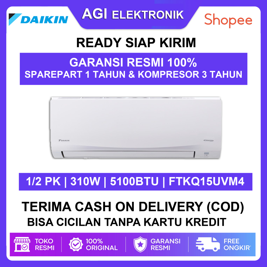 Jual AC Split R32 Daikin FTKQ15 1/2 PK Flash Inverter Low Watt | Shopee Indonesia