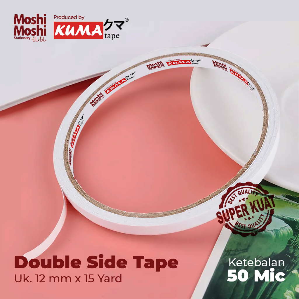 Jual Double Tape Moshi Kuma 12mm Stationery Kantor Perekat Kuat 15 Yard | Shopee Indonesia