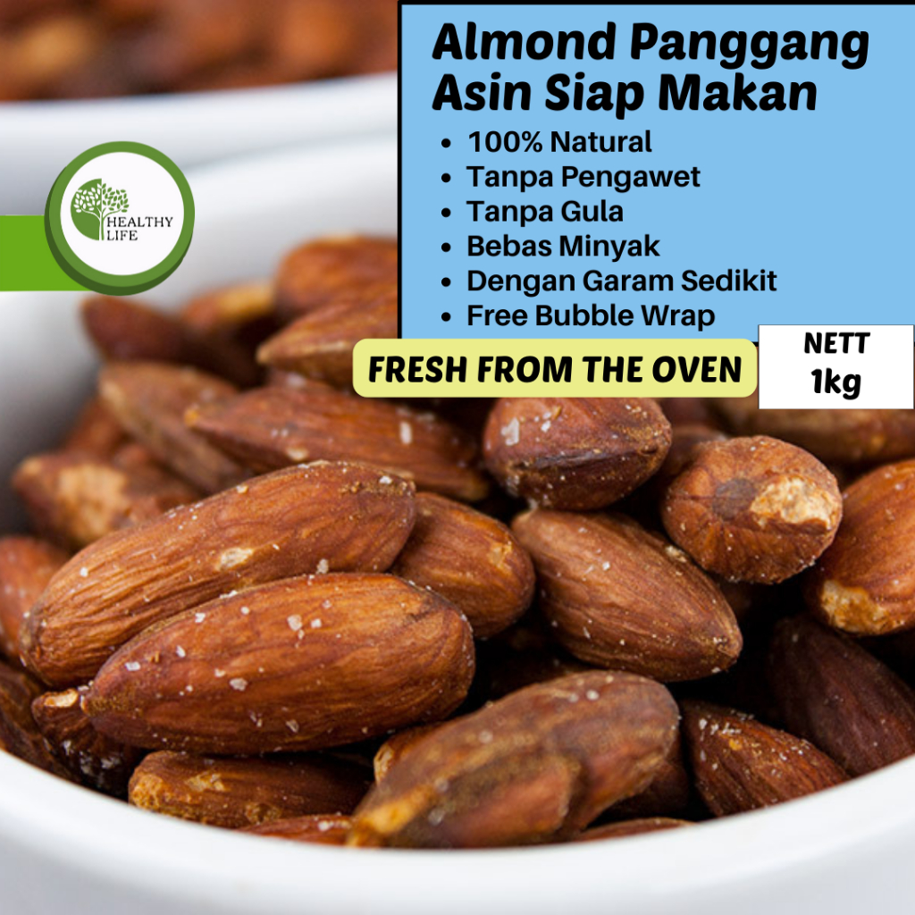 Jual Roasted Almond Whole (Sea Salt) 1kg (Almond Panggang / Matang) Tanpa Cangkang | Shopee ...