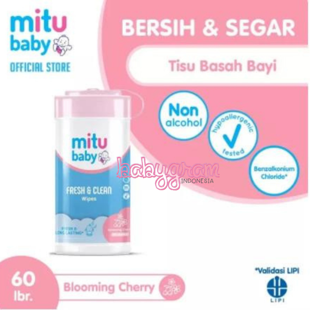 Jual Mitu Baby Botol 60 sheet Fresh & Clean Wipes Blooming Cherry ...