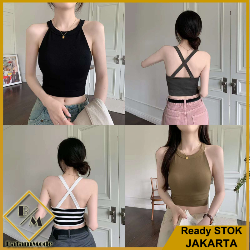 Jual BATAMMODE Crop Top Wanita Murah Tanktop Cross Back Pendek Simple Atasan Kasual | Shopee ...