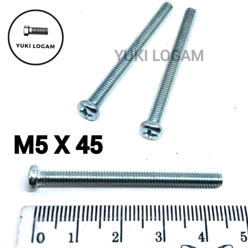 Jual 50 pcs Baut M5x45 kepala bulat atau kepala rata panjang ulir 45 mm 4,5 cm | Shopee Indonesia