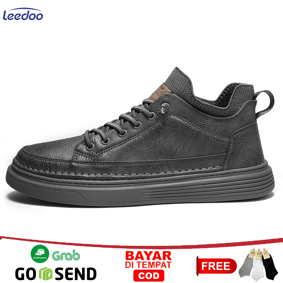Jual Leedoo Sepatu Boots Kulit Pria Tali Kekinian Sepatu Pria Sepatu Sneakers Kerja Casual Abu ...