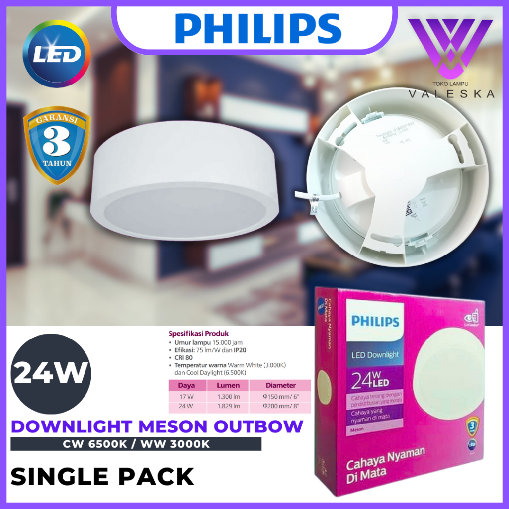 Jual Philips Downlight LED Meson Outbow 24w Plafon Tempel 24 Watt Putih ...
