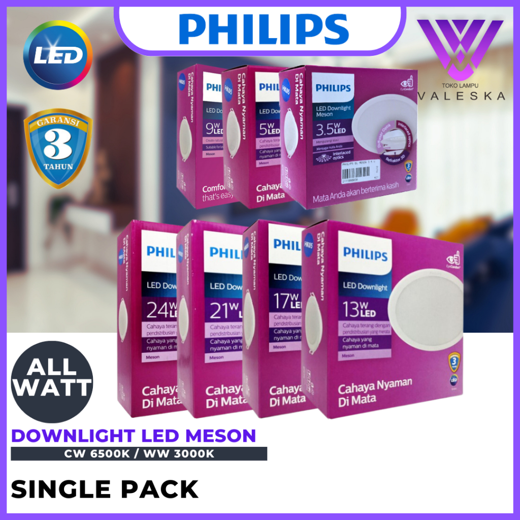 Jual Downlight LED Philips Meson Lampu Plafon Single 3.5W 5W 9W 13W 17W 21W 24W | Shopee Indonesia