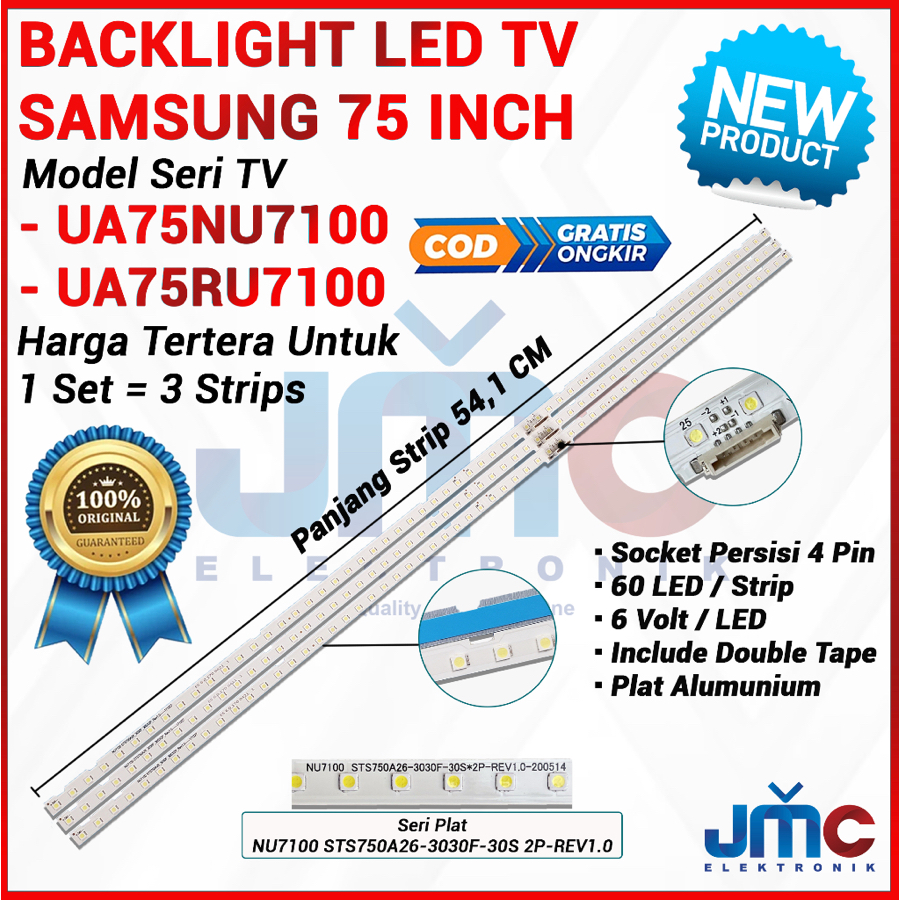 Jual BACKLIGHT TV LED SAMSUNG 75 INCH UA75NU7100 UA75RU7100 75NU7100 75RU7100 LAMPU BL TV LED 75 ...