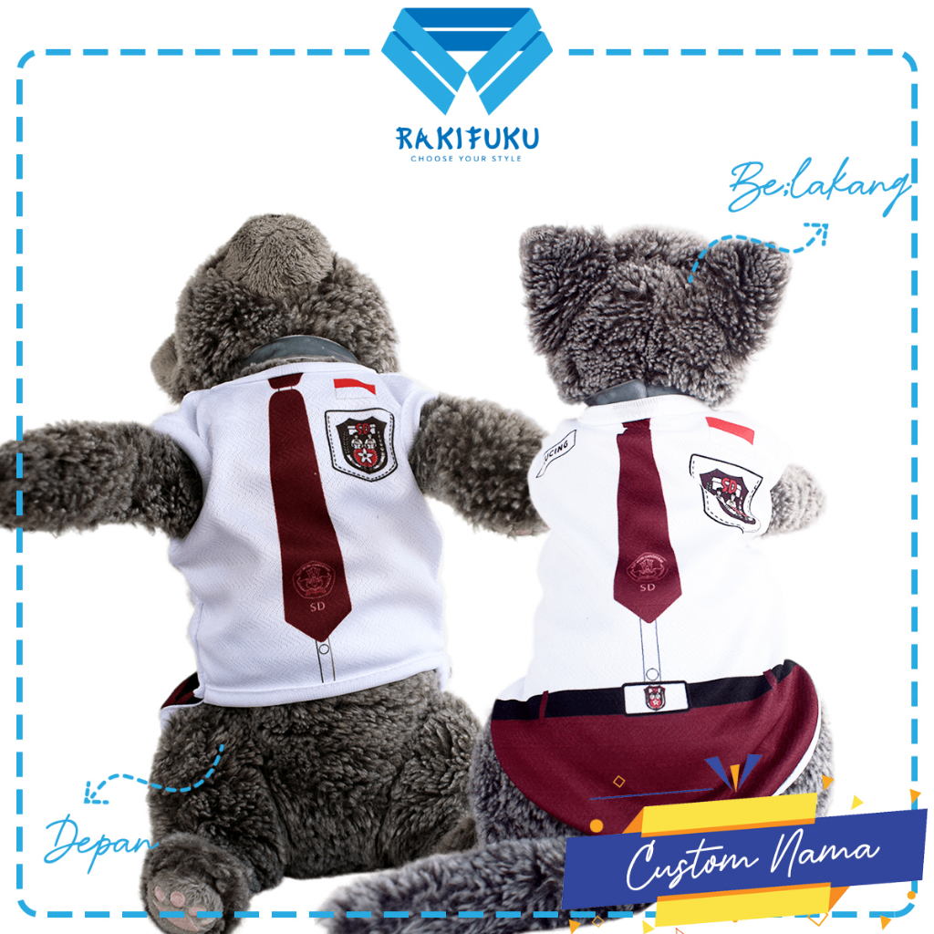 Jual Baju Kucing Lucu Murah Motif Seragam SD [BISA CUSTOM NAMA KUCINGMU ...