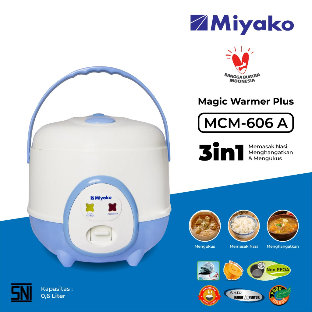Jual Magic Com Mini Miyako MCM606A Rice Cooker 0.6 Liter - 3in1 Magic ...