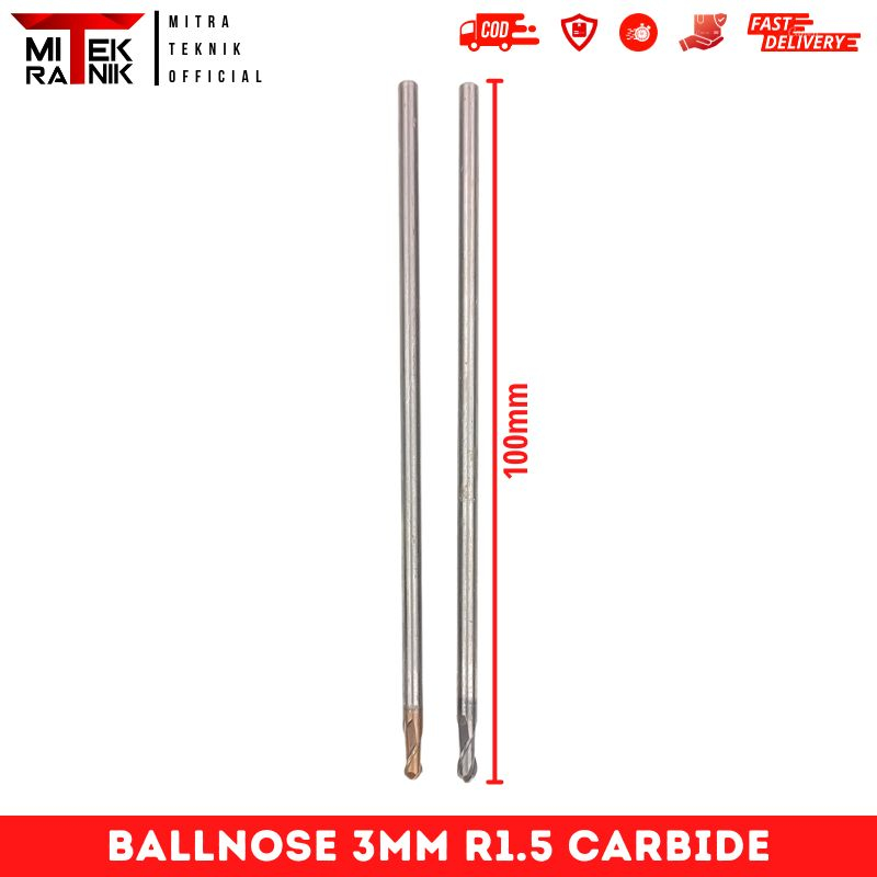 Jual Mata Bor Milling Endmill Ballnose 3mm Radius 1.5mm Panjang 100mm ...