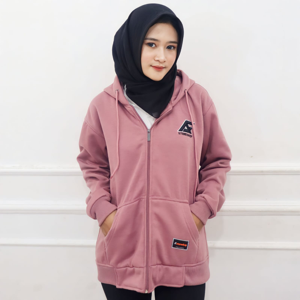 Jual Jaket Hoodie Ziper Bordir Wanita Pria Storeshop | Shopee Indonesia
