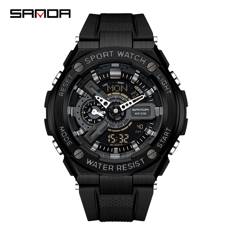 Jual SANDA 3170 Jam Tangan Pria Digital Analog World Time Tali Rubber Chronograph Anti Air ...