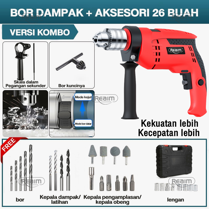 Jual REAIM Mesin Bor 13mm Mesin Bor Impact Drill Listrik Bor beton Bor ...