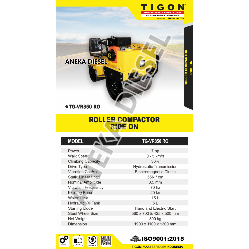 Jual Mesin Pemadat Aspal TG-VR850RO TIGON / Pemadat Aspal Roller ...